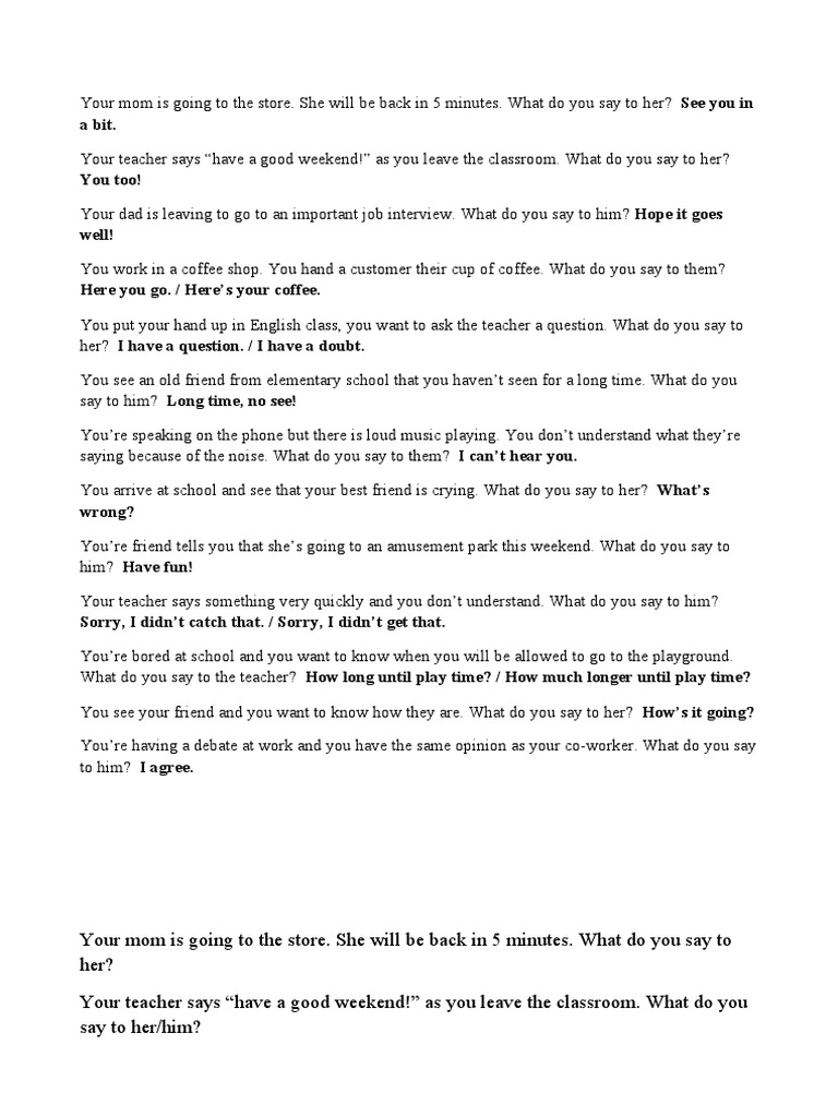 Common Phrases: Responses to Daily Situations | PDF