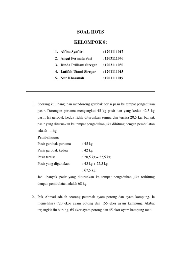 Soal Hots - Pemb. MTK SD - Kel. 8 | PDF