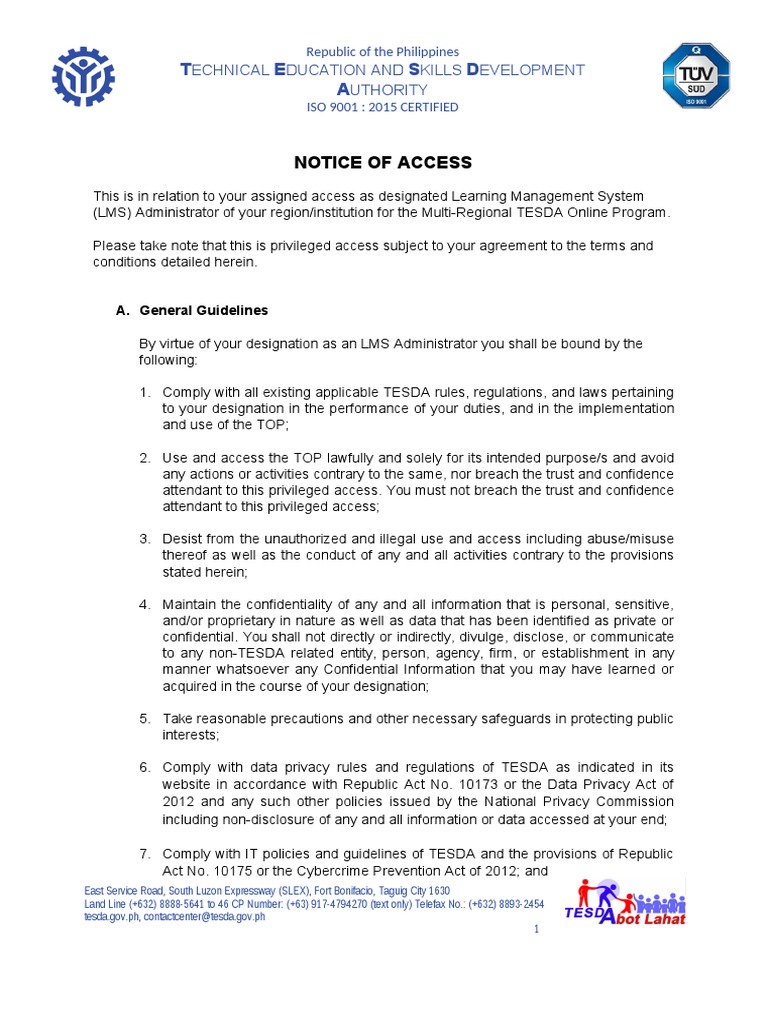 Notice of Access LMS Admin - Updated As of 102521 LMMSAT | PDF