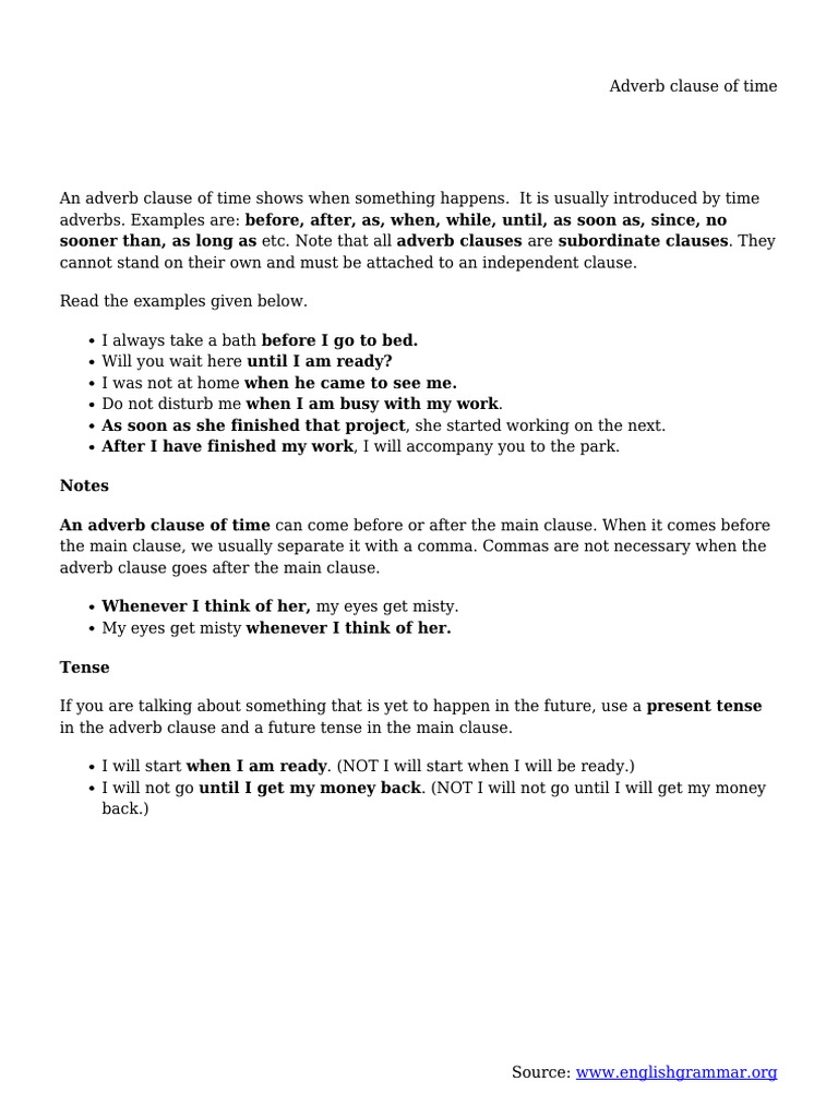 Adverb Clause of Time | PDF