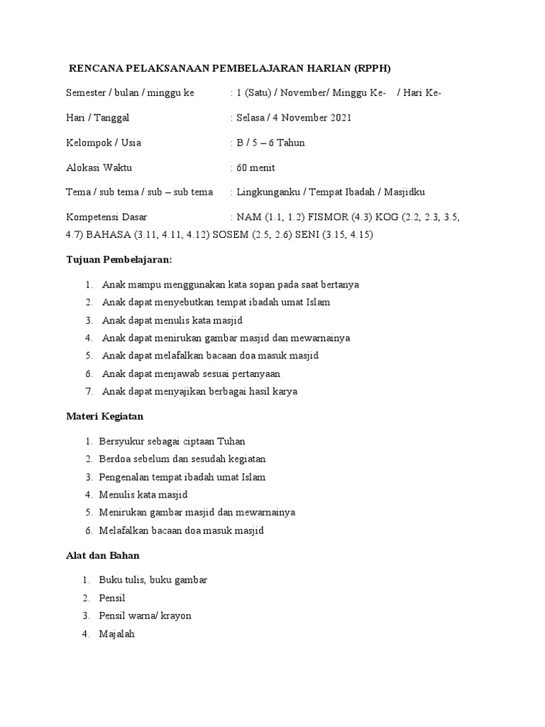 RPPH 5 Kls B Lingkunganku Masjidku | PDF