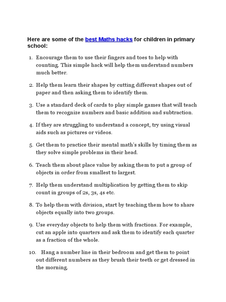 35 Effective Maths Hacks For Children in Primary School | PDF ...