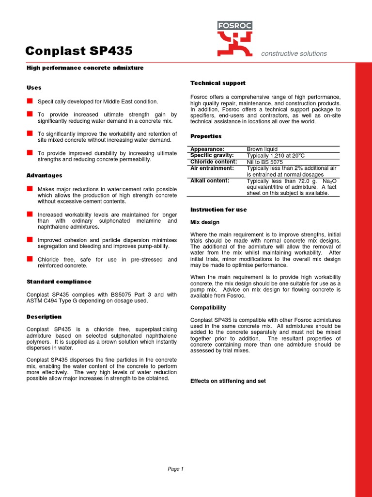 TDS Conplast SP435 Saudi Arabia | PDF | Concrete | Cement