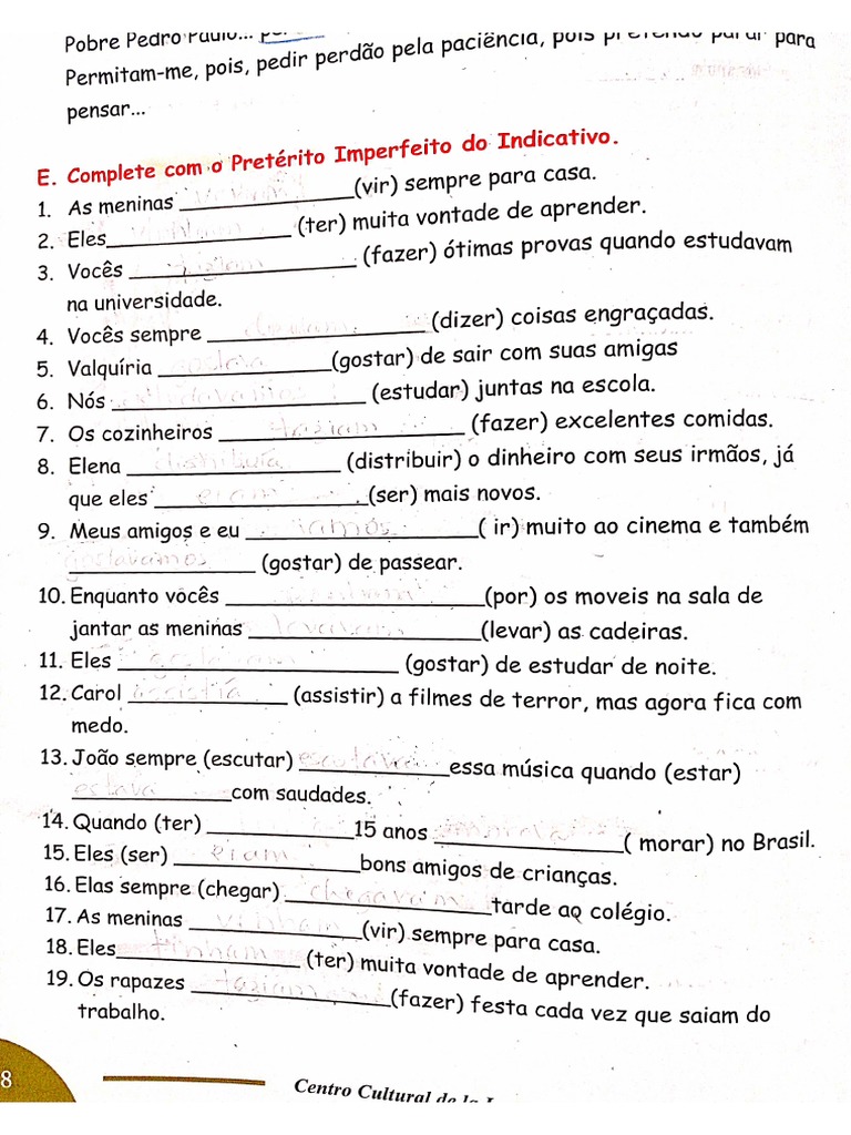 Exer Pret Imp 1 | PDF