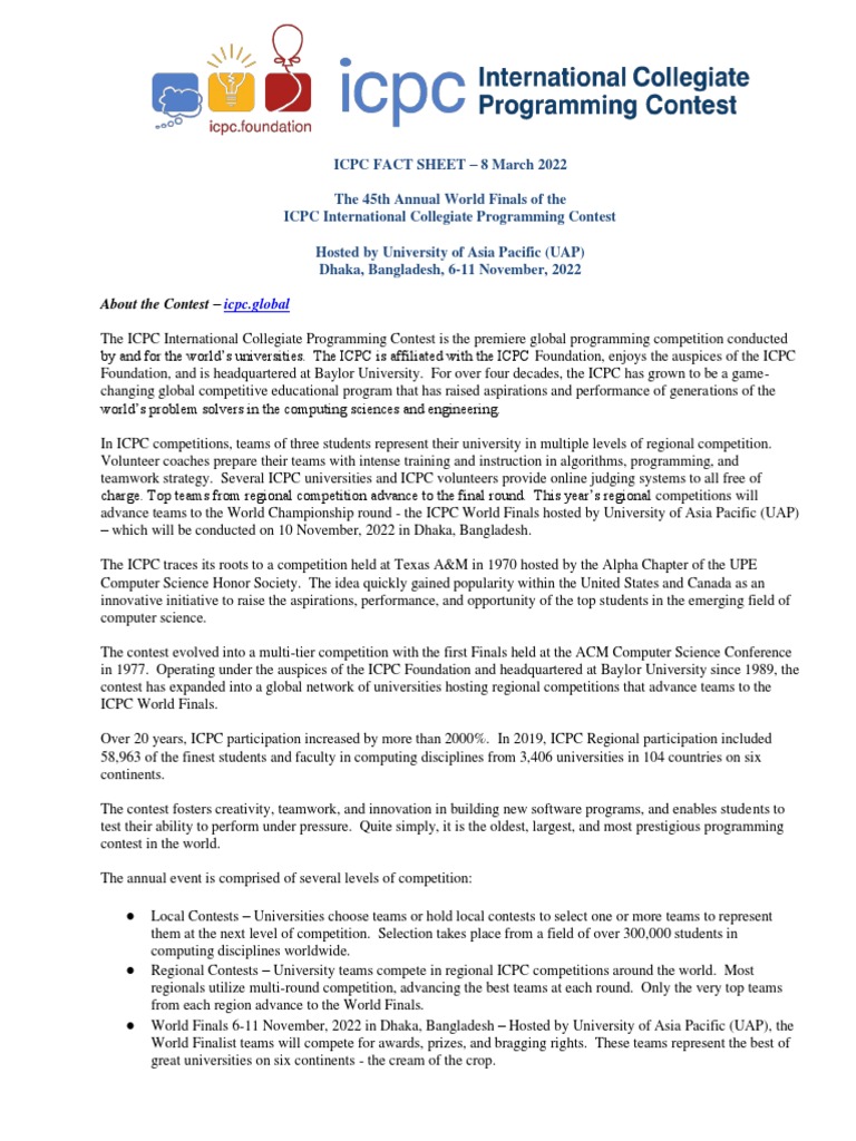 Fact Sheet Dhaka World Finals | PDF | Bangladesh