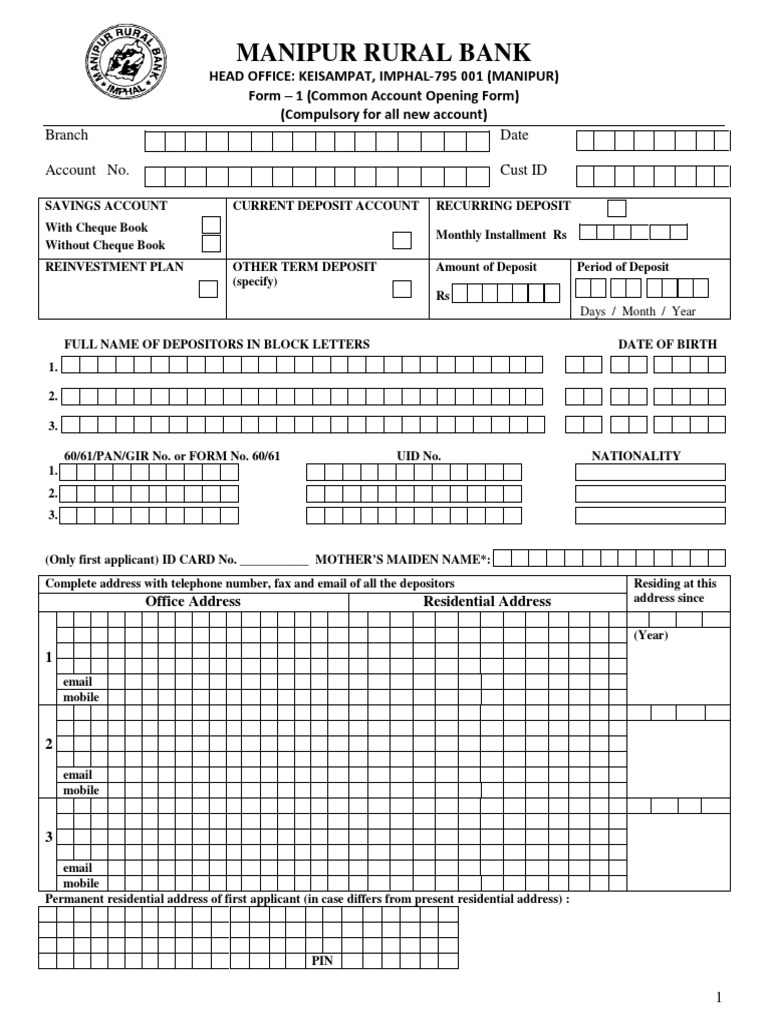 Account Opening Form | PDF | Banks | Deposit Account