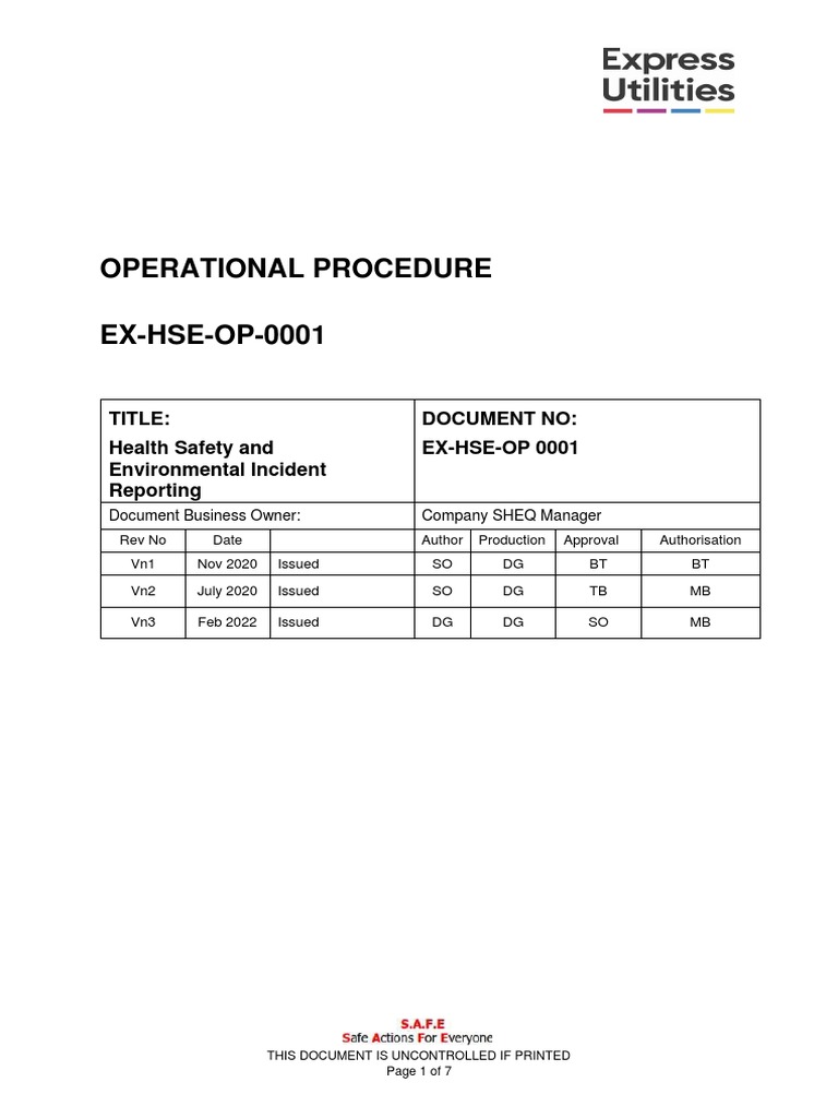 HSE Incident Reporting Procedure - EX-HAS-OP-0001-Vn3.00 | PDF ...