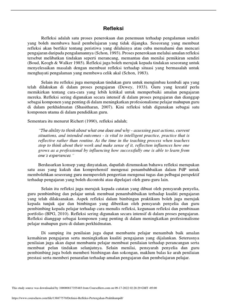 Definisi Refleksi Pertengahan Praktikum PDF | PDF