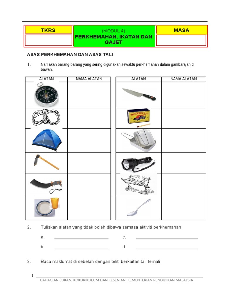 TKRS - Modul 4 (Asas Perkhemahan, Ikatan Dan Gajet) | PDF