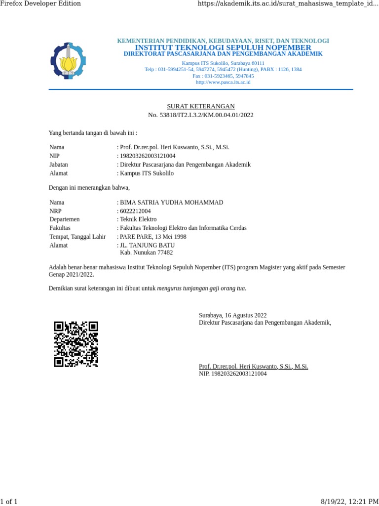 Surat Mahasiswa Template Id 1.Php | PDF