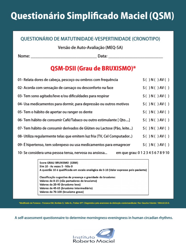 Questionario Simplificado Maciel QSM Bruxismo | PDF