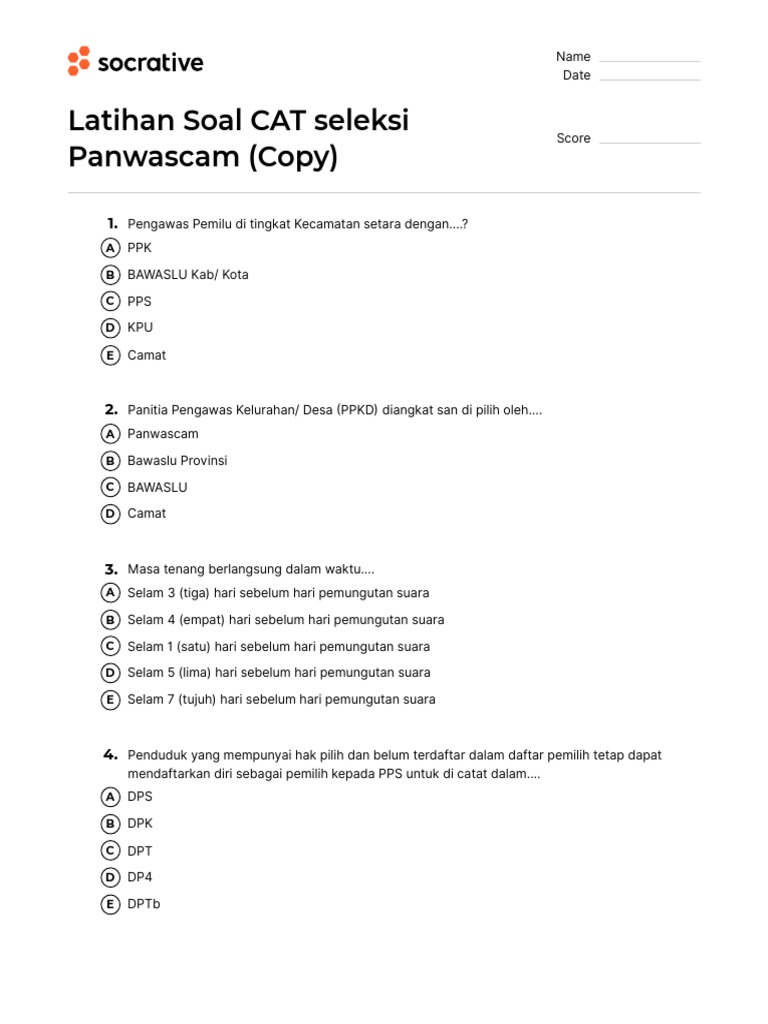 Latihan Soal CAT Pengawas Pemilu | PDF | Politik | Hukum