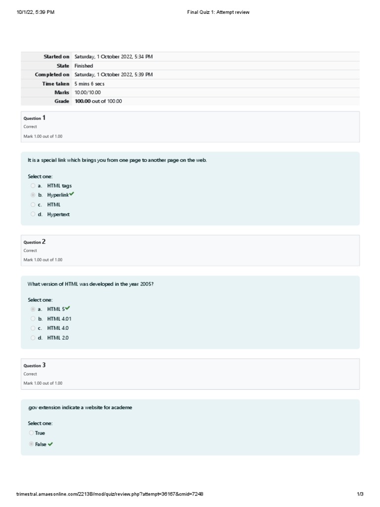 Final Quiz 1 - Attempt Review | Download Free PDF | Html | World Wide Web