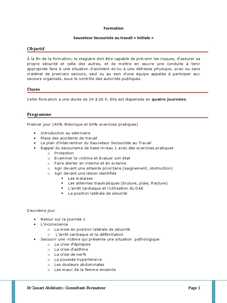 Sauveteur Secouriste Au Travail - SST | PDF | Maladies et troubles ...