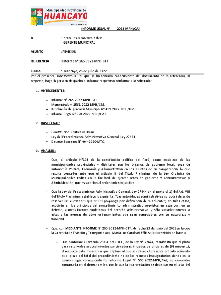 Informe Legal 265 Revison de Informe Legal Imp | PDF | Principios éticos | Ley Pública
