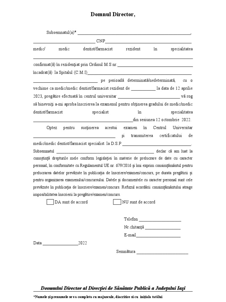 Model Cerere Inscriere 1 | PDF