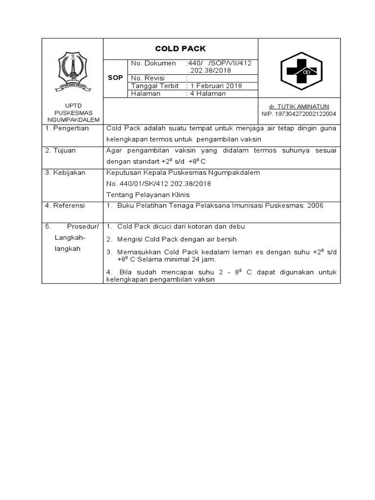 SOP Penggunaan Cold Pack Vaksin | PDF