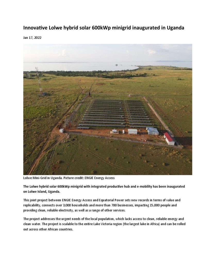 Innovative Lolwe Hybrid Solar 600kWp Minigrid Inaugurated in Uganda | PDF | Infrastructure ...