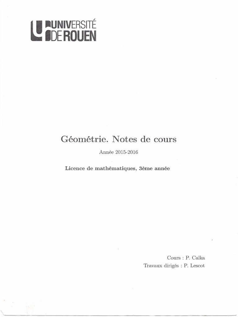 Géométrie (Note de Cours 2015-2016) | PDF