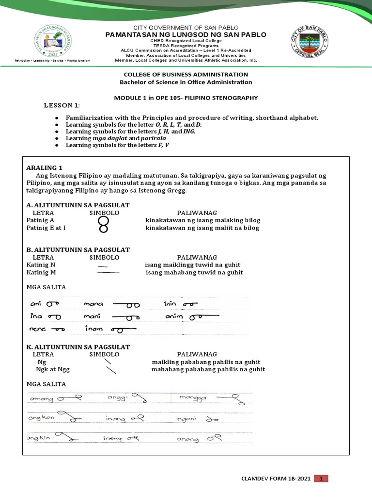 Module 1 - Ope 105 - Filipino Stenography | PDF