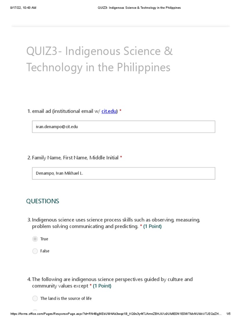 QUIZ3 Indigenous Science Technology in the Philippines | PDF | Science ...