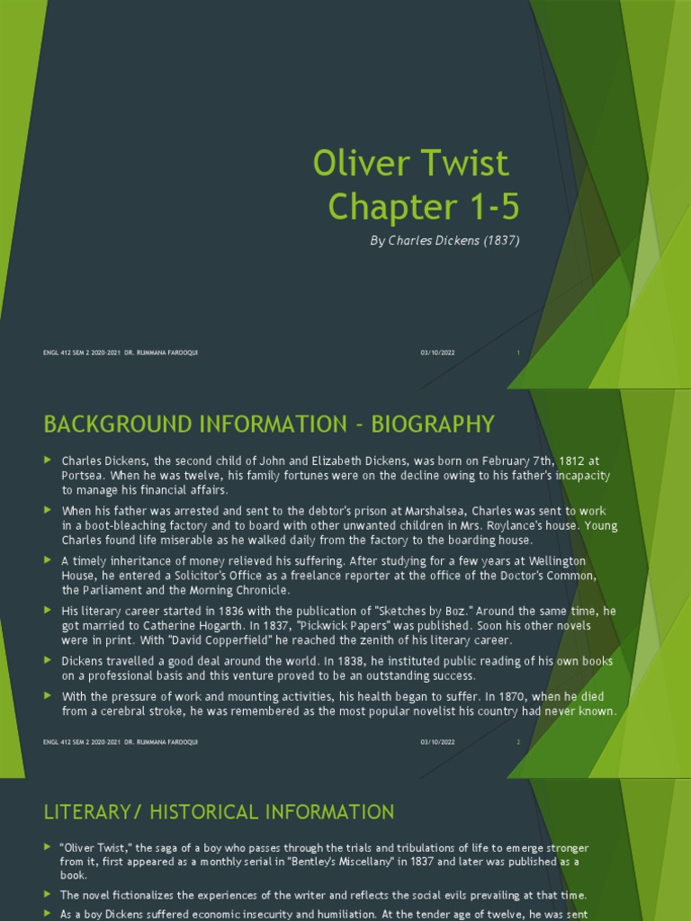 ENGL 412 - Oliver Twist 1-5 | PDF | Oliver Twist | Charles Dickens