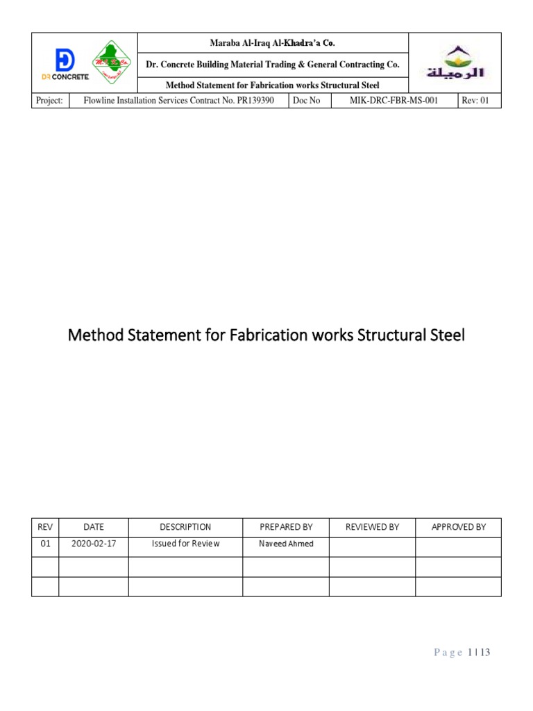 Method Statement For Fabrication Works Structural Steel | PDF | Welding ...