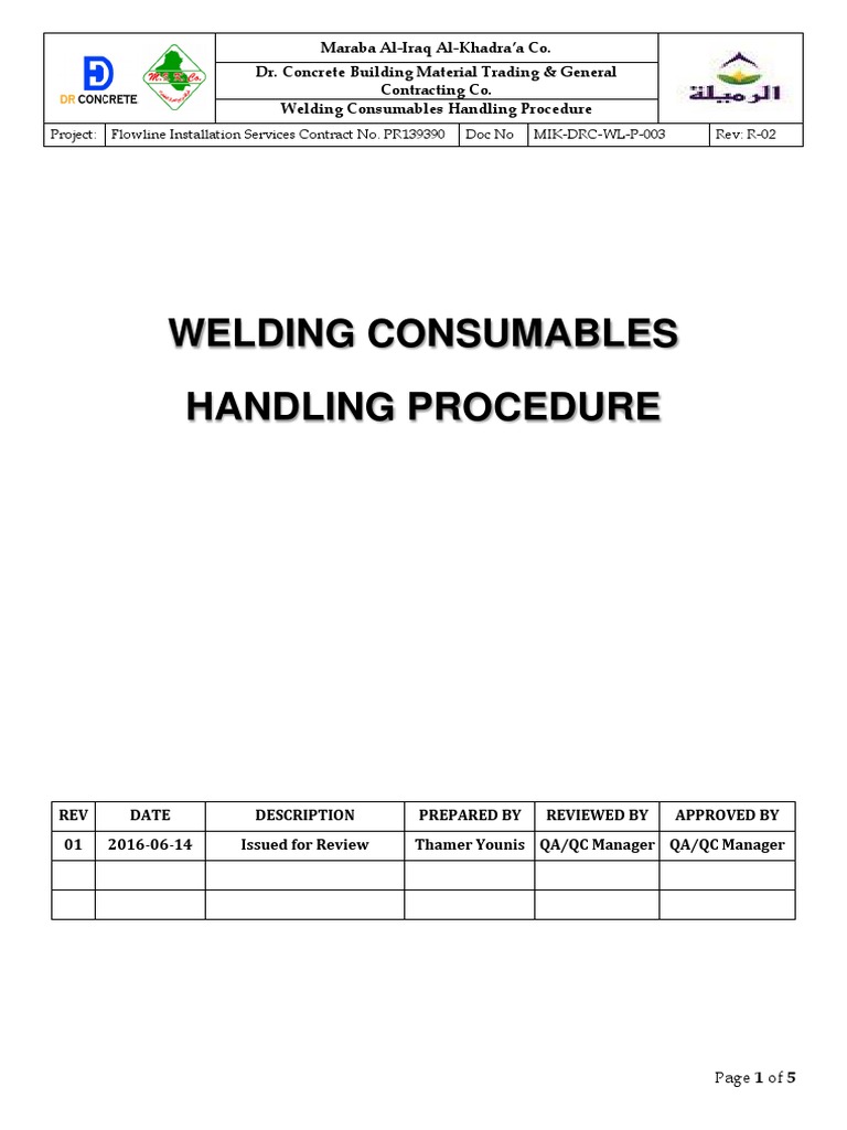 Welding Consumables Handling Procedure | PDF | Welding | Construction