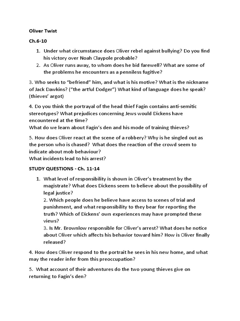 Oliver Twist Chapters 6-10 Analysis | PDF | Mystery, Thriller & Crime ...