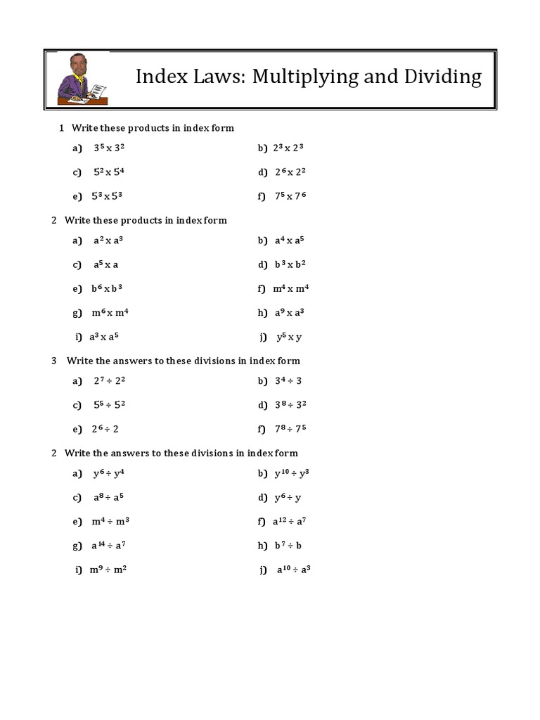2 Index Laws Multiplying and Dividing | PDF