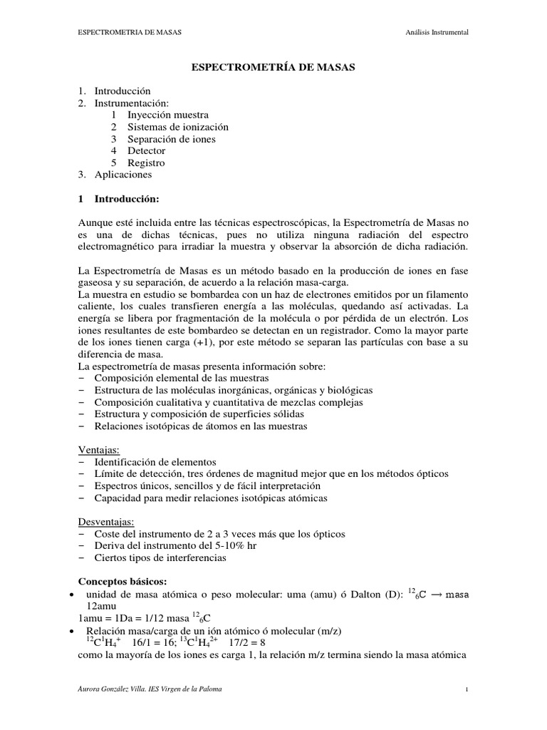 Espectrometría de Masas: Principios y Aplicaciones | PDF ...