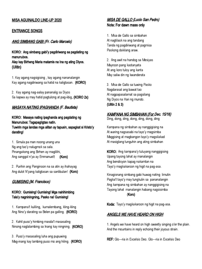 Misa Aguinaldo 2020 Line Up | PDF