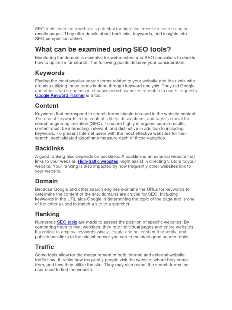 SEO Tools | PDF | Search Engine Optimization | Websites