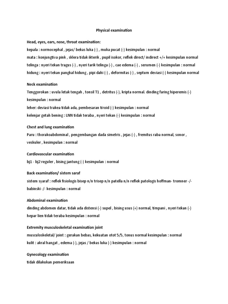 Physical Examination Untuk MCU | PDF