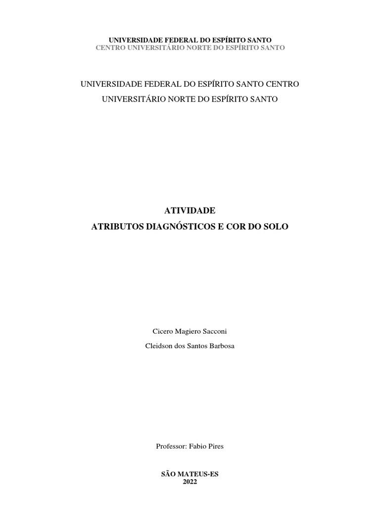 Atividade de Atributos Diagnostico e Cor Do Solo | PDF | Solo | Rochas ...