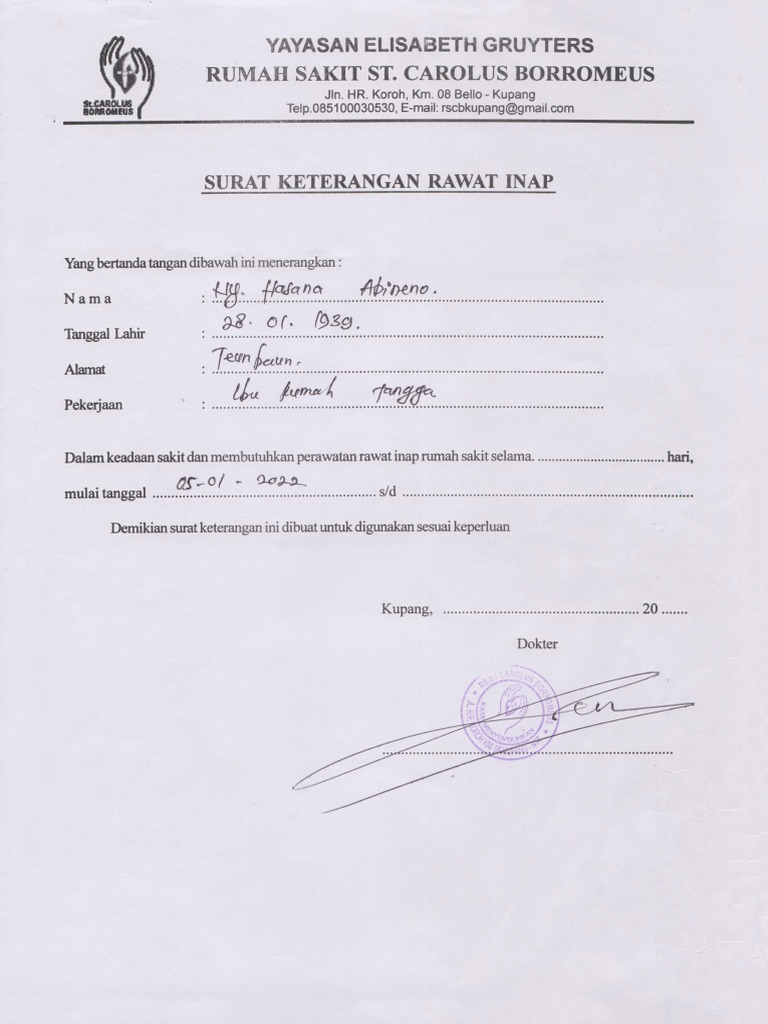 Surat Keterangan Rawat Inap - 3 | PDF