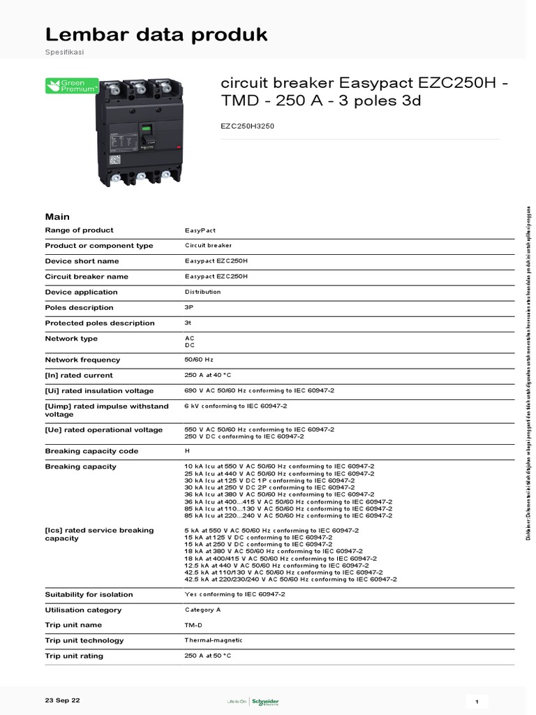Easypact EZC250H Circuit Breaker Specs | PDF | Alternating Current ...
