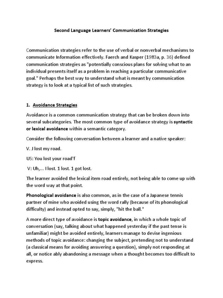Second Language Communication Strategies | PDF | Communication | Second ...