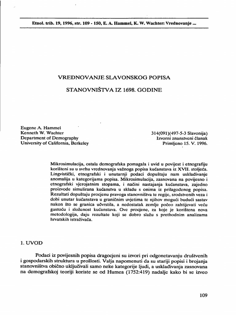 Hammel - Vrednovanje - Slavonskog - Popisa - Stanovnistva - Iz - 1698 - Godine | PDF