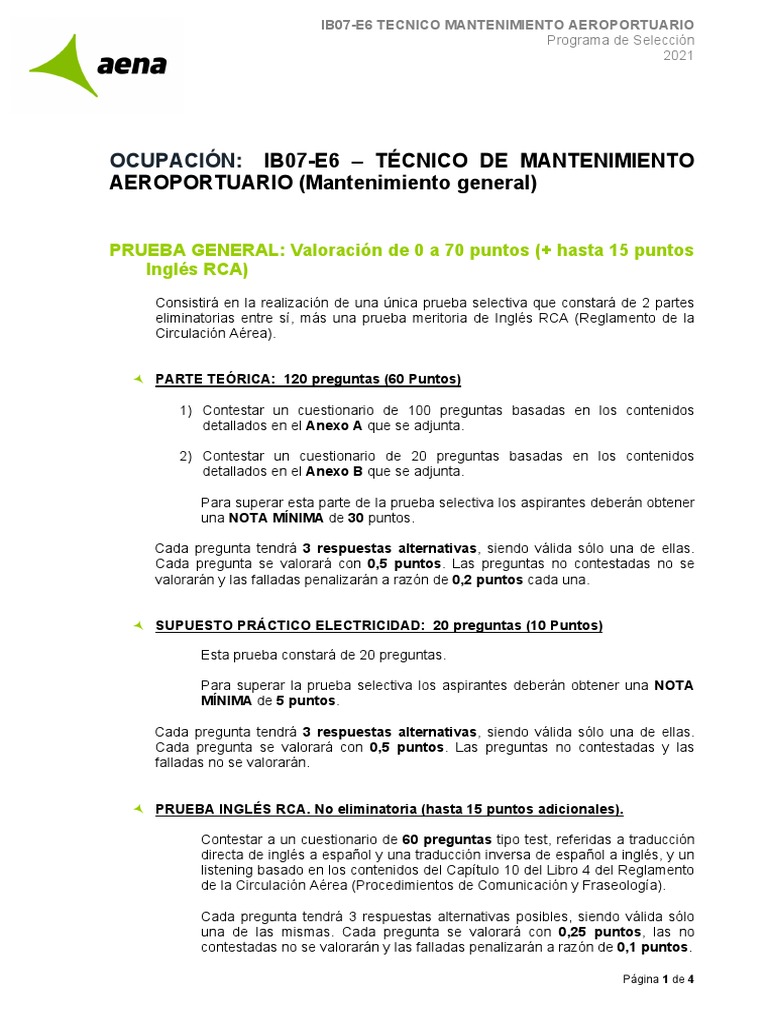 Selección Técnico Mantenimiento Aeroportuario | PDF