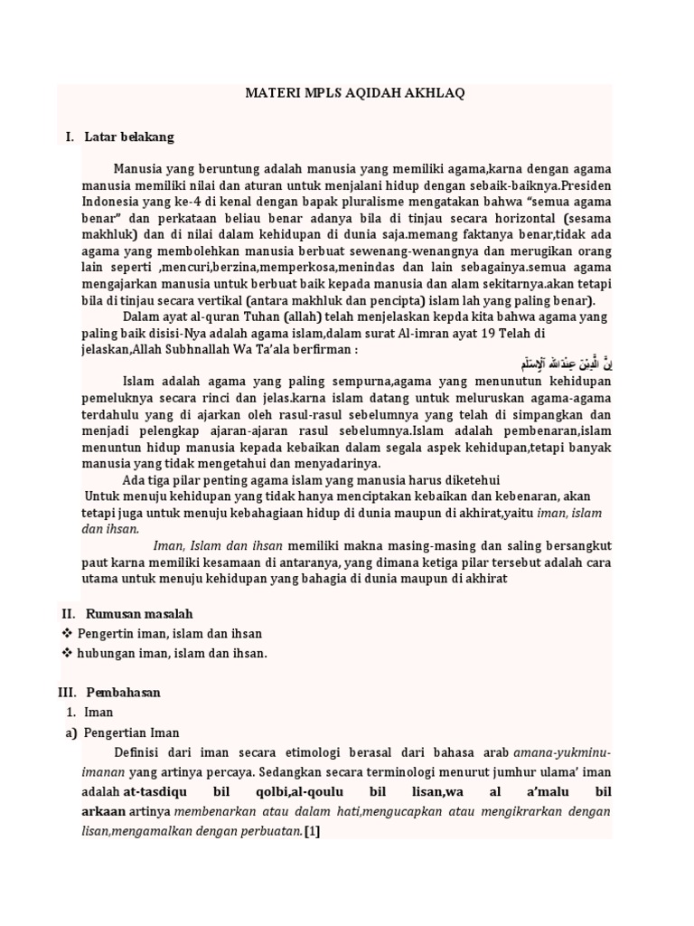 Materi Akidah Akhlak MPLS Siswa | PDF