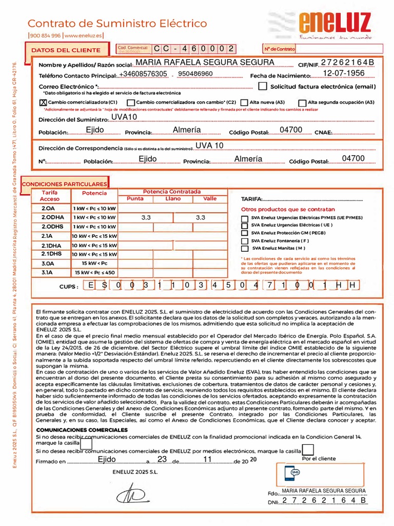 Contrato de Suministro Eléctrico: 2 7 2 6 2 1 6 4 B 12-07-1956 Maria ...