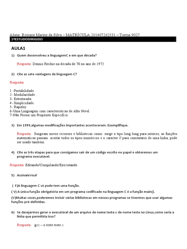 Lista de Exercicio Linguagem de Programação - Forum G 2015 | PDF | C ...