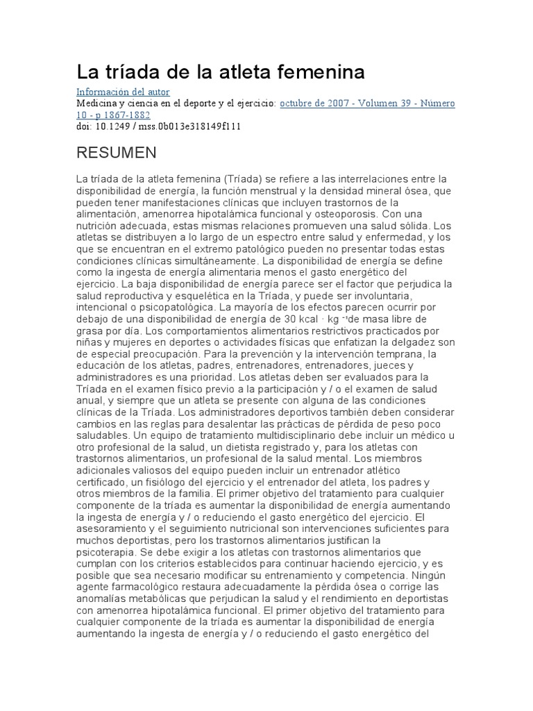 La Tríada de La Atleta Femenina | PDF | Relaciones personales, crianza y desarrollo personal ...
