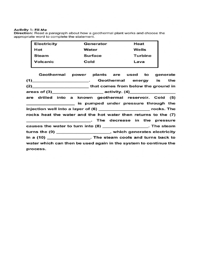 Geothermal and Hydroelecyric Power Worksheets | PDF