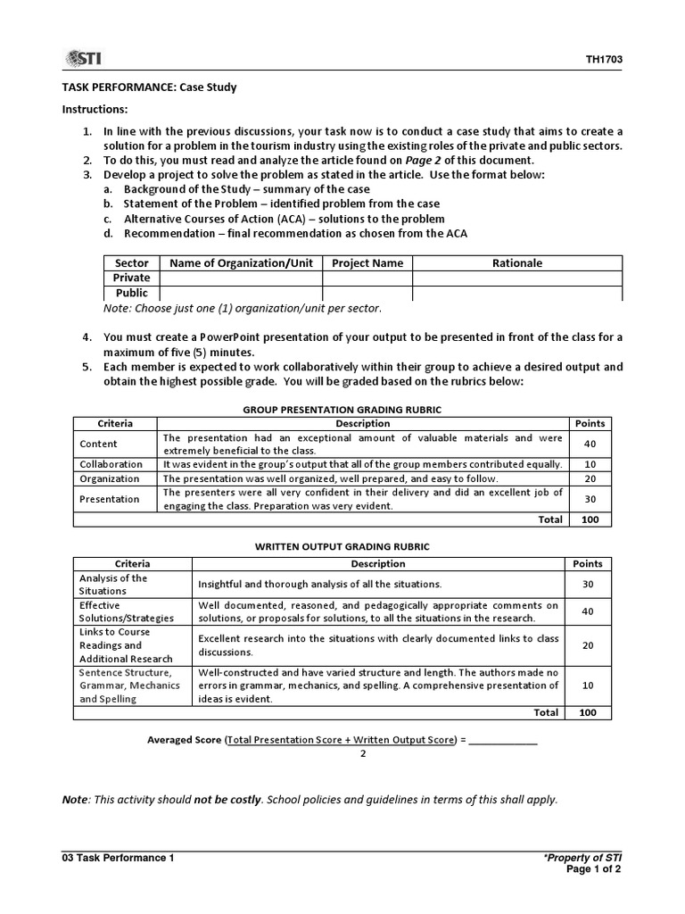 03 Task Performance 1 1 | PDF | Tourism | Rubric (Academic)