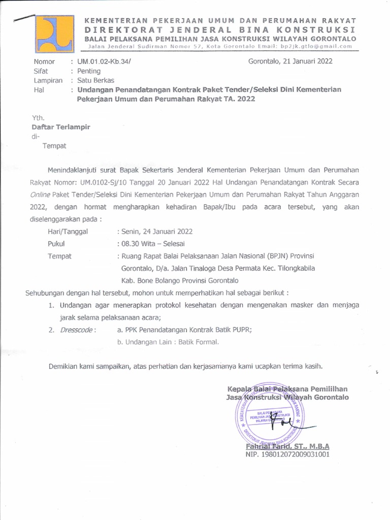 Undangan Tanda Tangan Kontrak | PDF