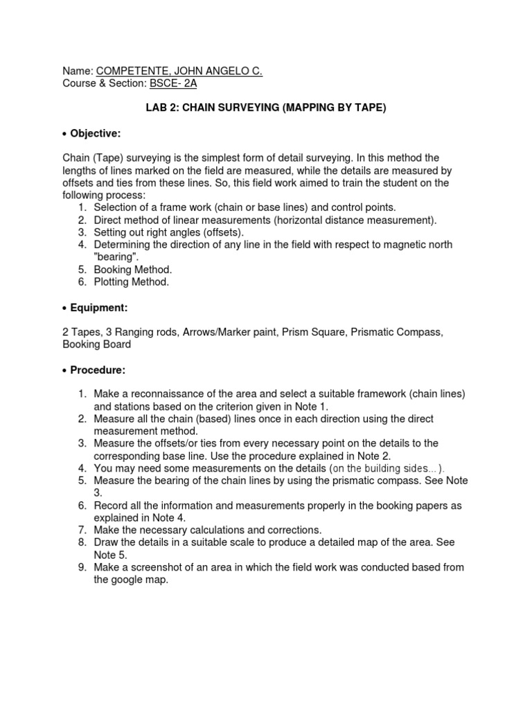 Lab 2: Chain Surveying (Mapping by Tape) | PDF | Surveying | Compass