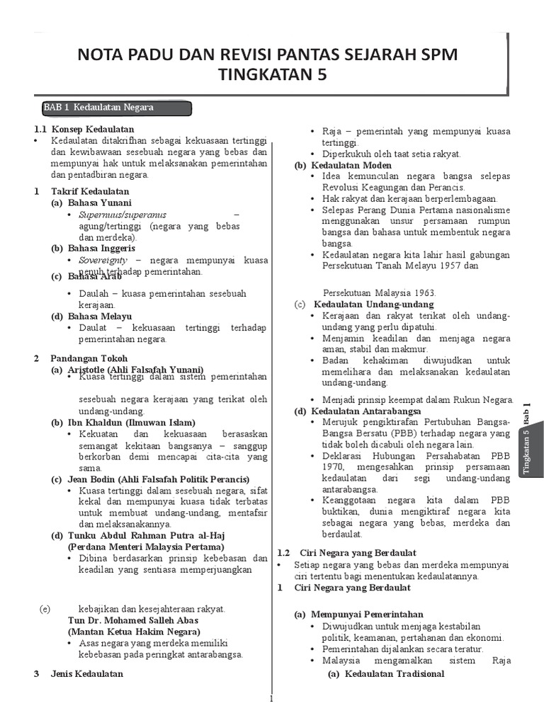 Nota Bab 1 (Form 5) | PDF