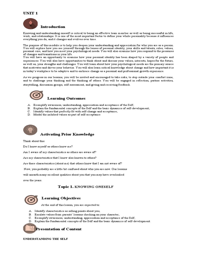 MODULE in EUTHENICS UNIT 1 Topic 1 | PDF | Self Concept | Self Esteem